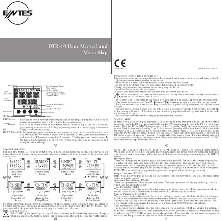 DTR-10 User Manual and Menu Map: A5299 / Rev.2 | PDF | Daylight Saving ...