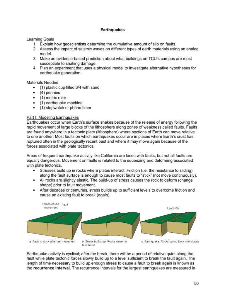 Earthquake Lab PDF | PDF | Earthquakes | Fault (Geology)
