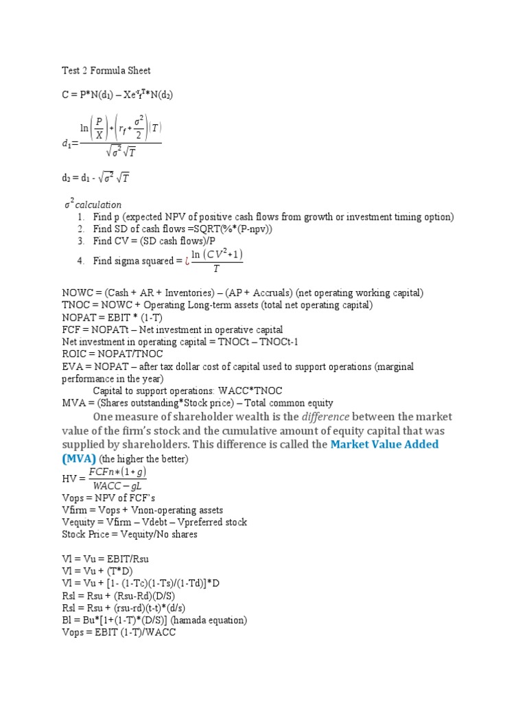 Test 2 Formula Sheet | PDF | Capital Structure | Stocks