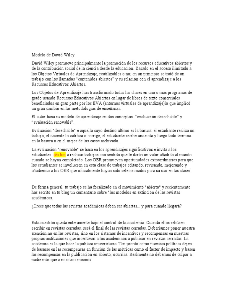 Modelo de Aprendizaje Abierto de Wiley | PDF | Diario académico | Curso ...