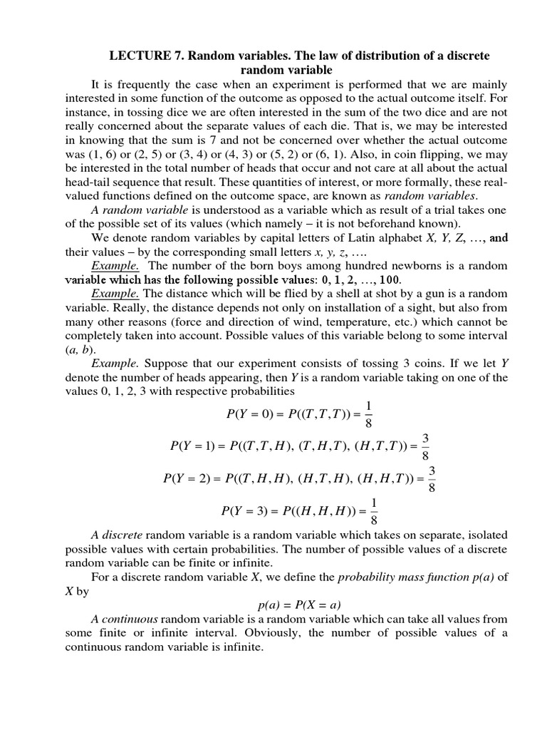 LECTURE 7. Random Variables. The Law of Distribution of A Discrete Random Variable | PDF ...