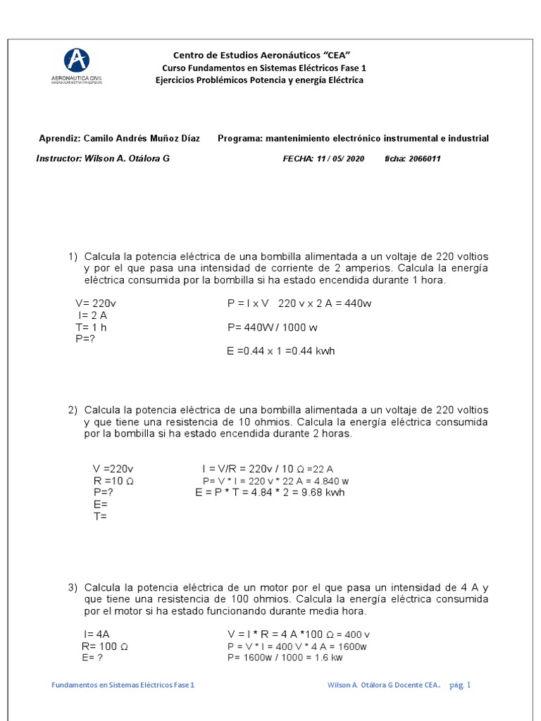 Actividad 4. Potencia y Energia | PDF | Corriente eléctrica | Voltio