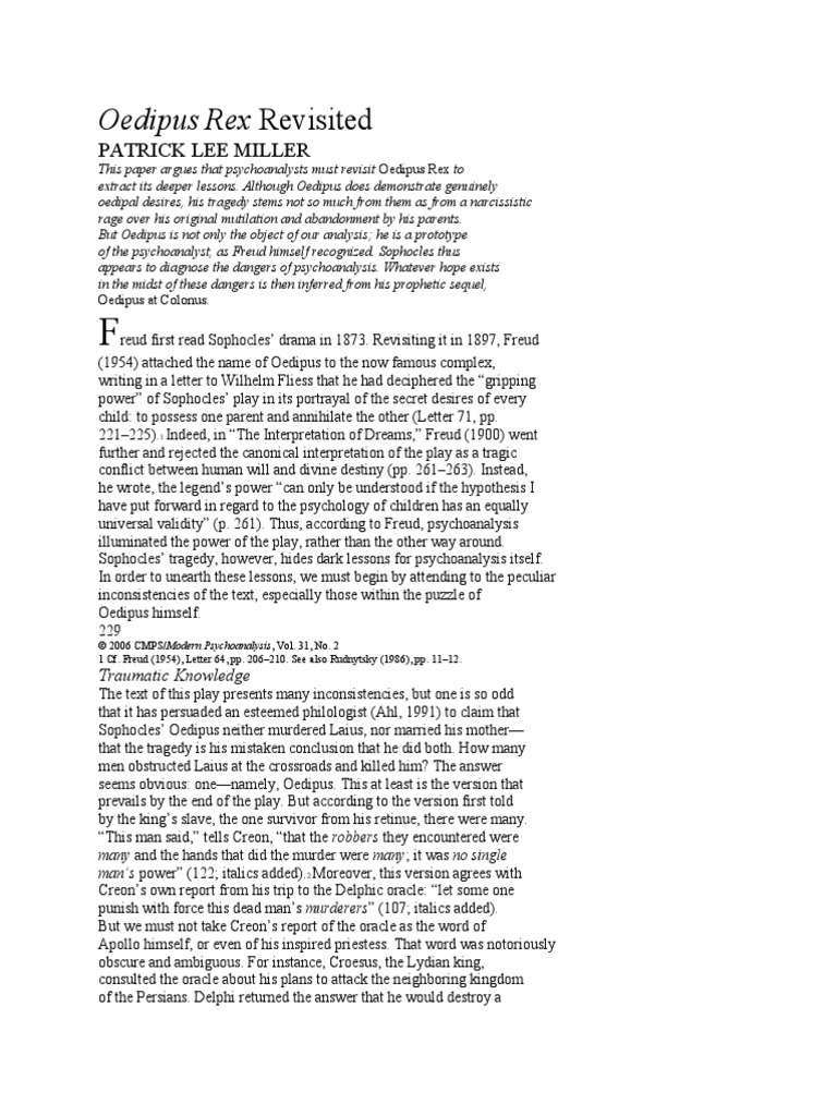 Oedipus Rex Revisited: Patrick Lee Miller | PDF | Sophocles | Oedipus