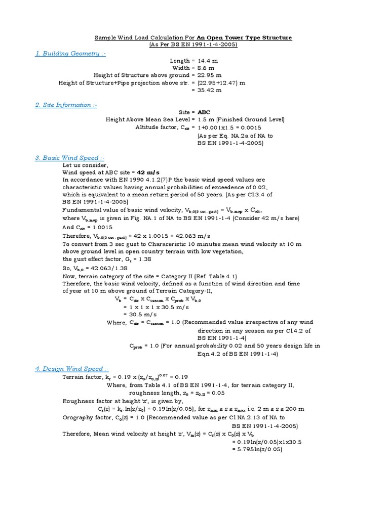 Wind Load Calculation For An Open Tower Type Structure (As Per BS EN ...