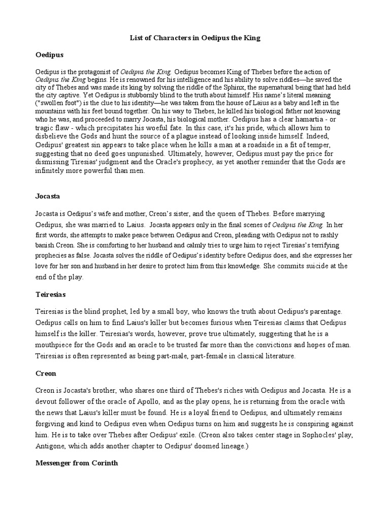 Oedipus the King Character Overview | PDF | Oedipus | Ancient Thebes ...