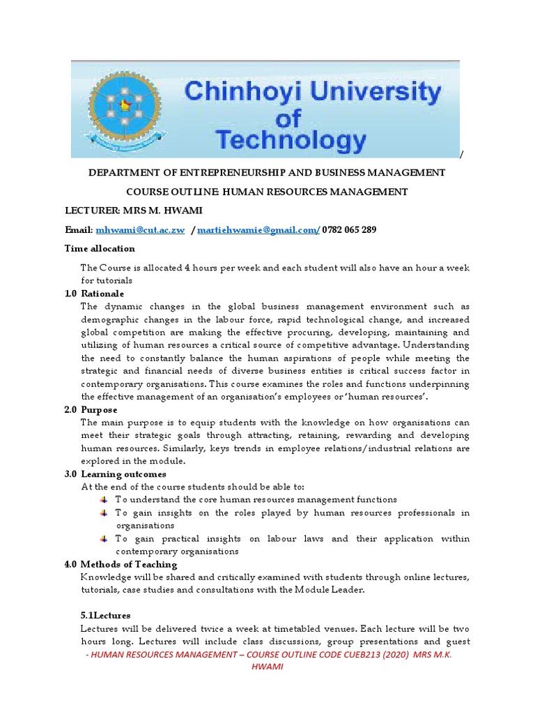 HRM Course Outline | Download Free PDF | Human Resources | Human ...