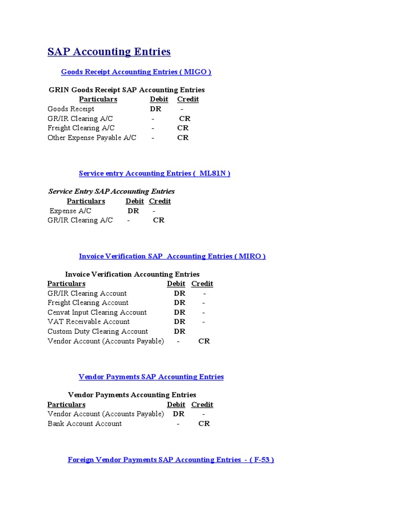SAP Accounting Entries PDF | PDF | Debits And Credits | Accounts Payable
