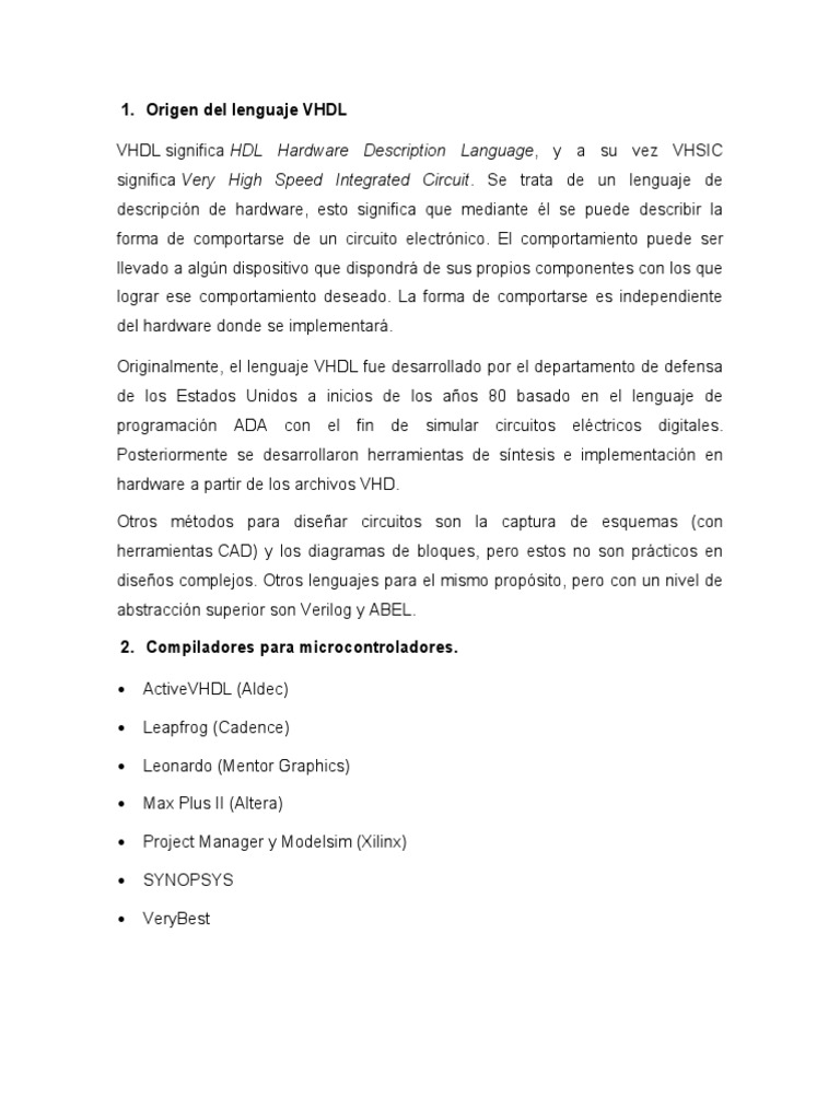 Lenguaje VHDL | PDF | Vhdl | Ingeniería de Sistemas