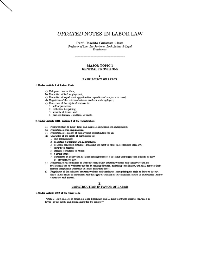 Labor Law Notes Chan Original | PDF | Labour Law | Collective Bargaining