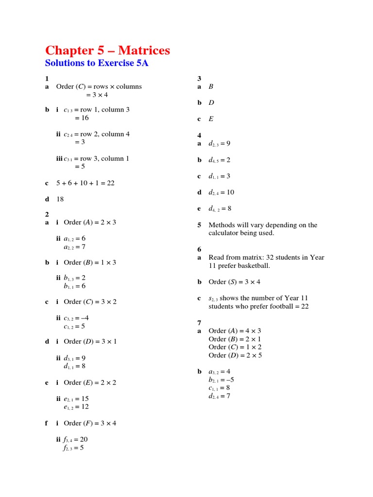 Chapter-5-Worked-Solutions - Matrices | PDF | Matrix (Mathematics ...