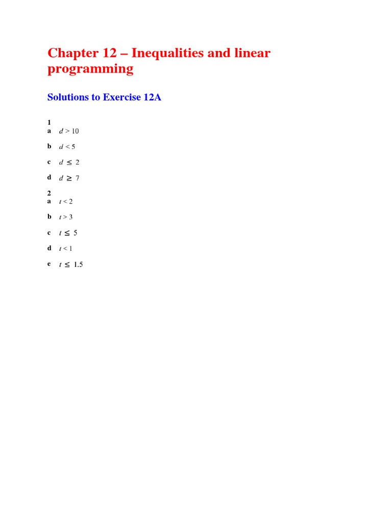 Linear programming and inequalities solutions | PDF | Inequality ...