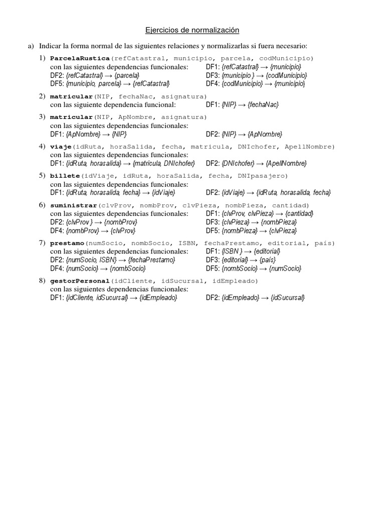 Ejercicios de Normalizacion 1 PDF | PDF | Métodos y materiales de enseñanza