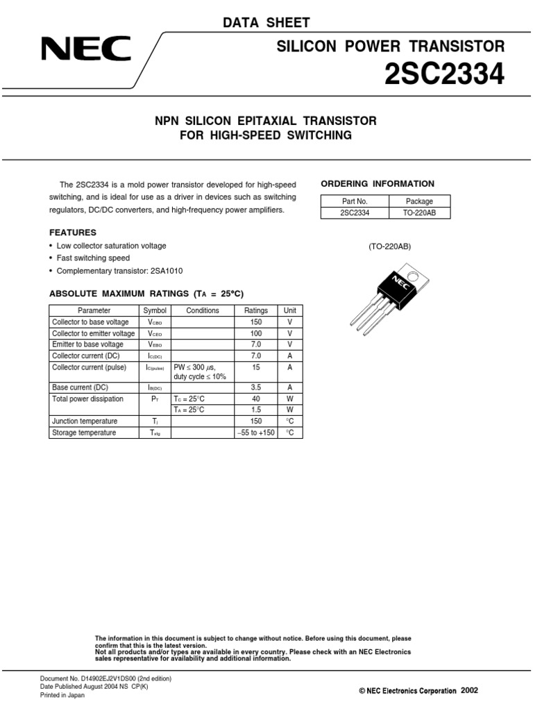 Silicon Power Transistor: Data Sheet | PDF | Bipolar Junction ...