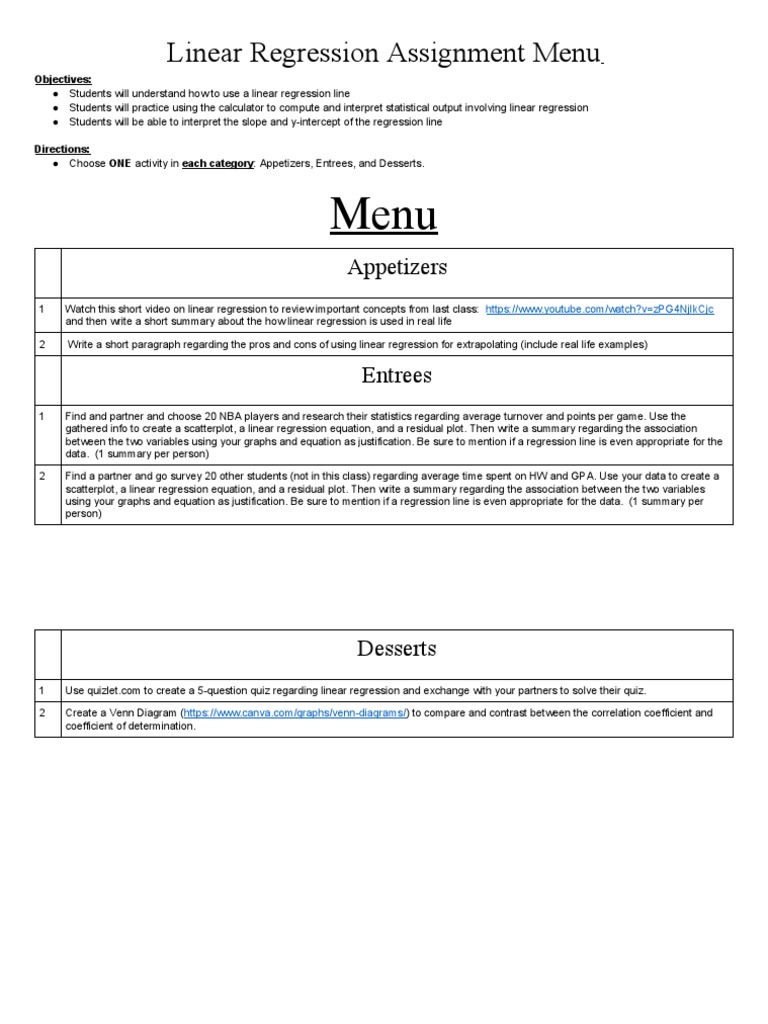 Learning Menu Assignment | PDF