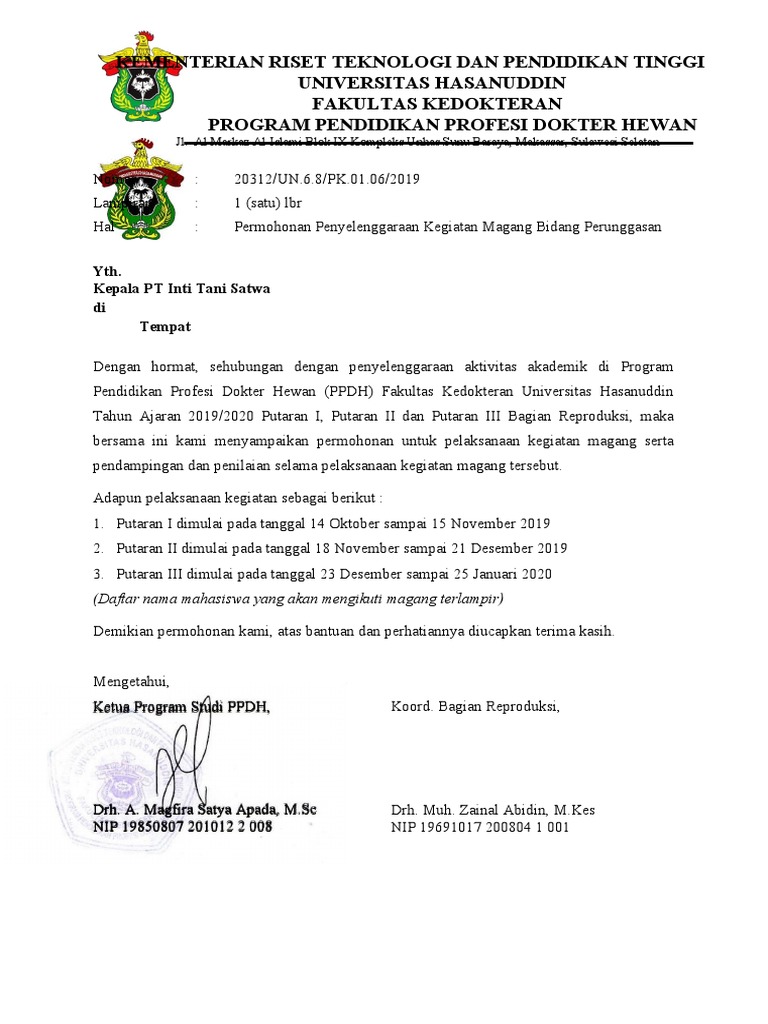 Surat Magang PT Inti Tani Satwa | PDF