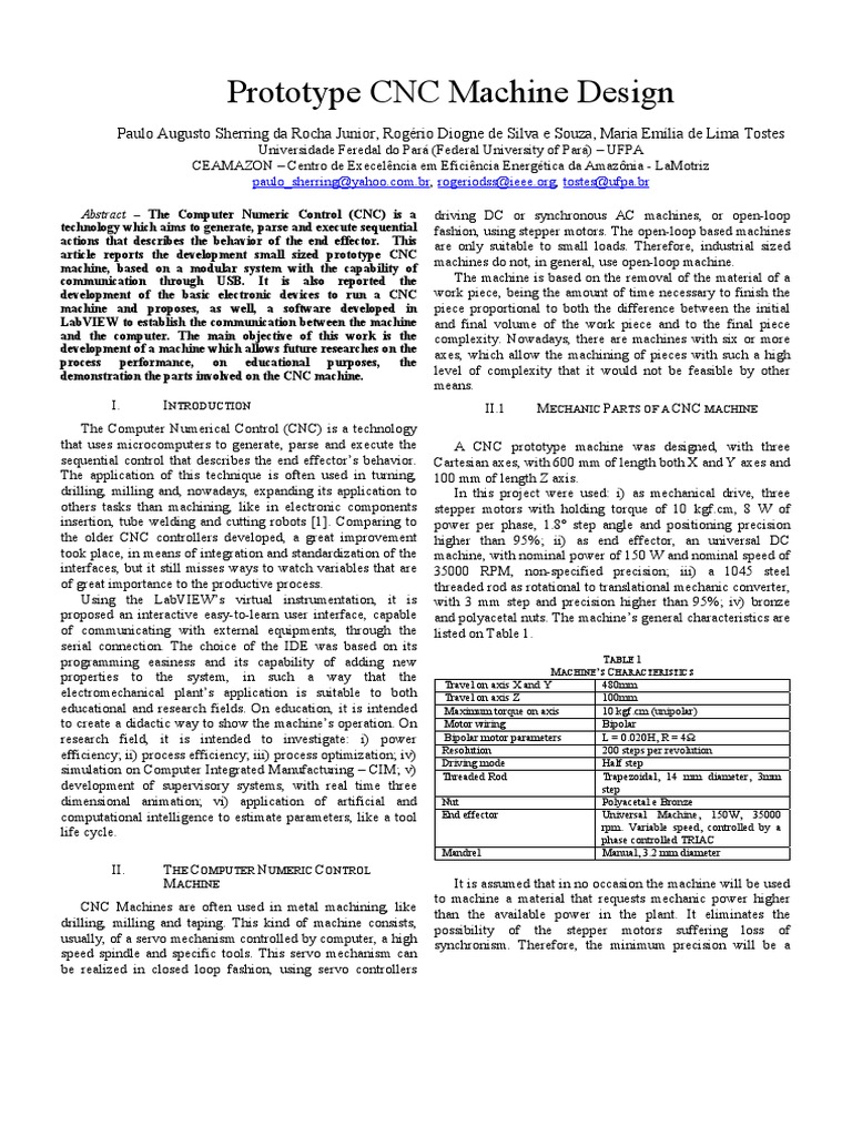 Prototype CNC Machine Design 2 | PDF | Numerical Control | Electric Motor