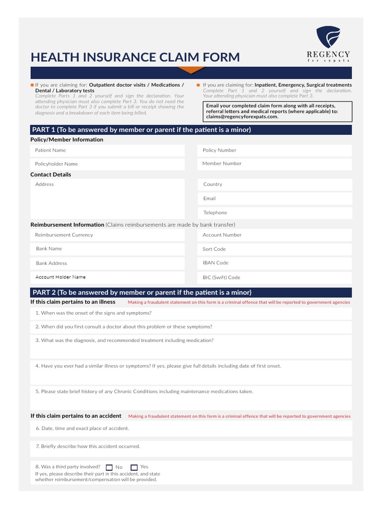 Claim Form Regency For Expats PDF | PDF | Patient | Insurance