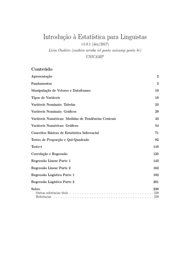 Estatística R para Linguistas UNICAMP | PDF | Estresse (Linguística) | Dados