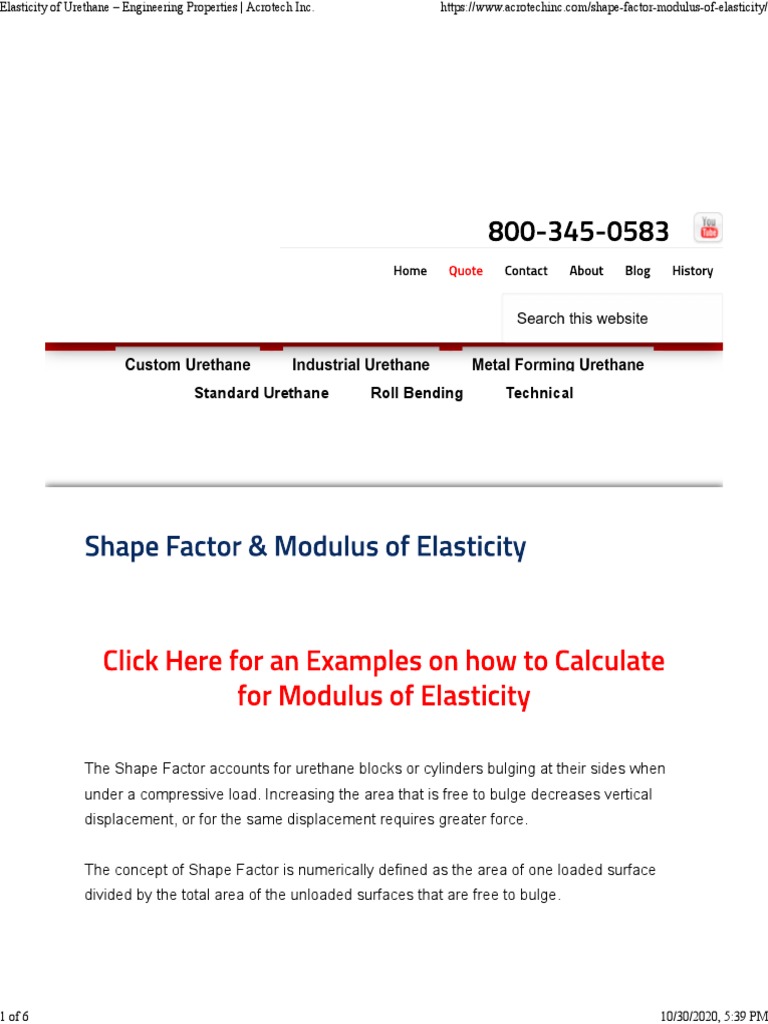 Shape Factor & Modulus of Elasticity Urethane Rubber | Download Free ...