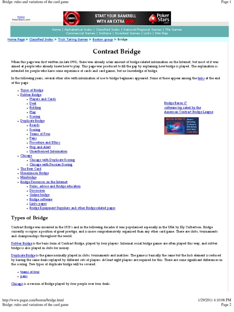 Bridge - Rules and Variations of The Card Game | PDF | Contract Bridge ...
