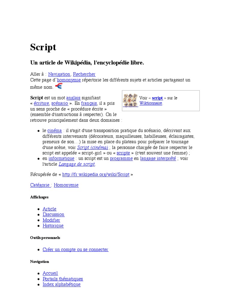 Script: Un article de Wikipédia, l'encyclopédie libre
