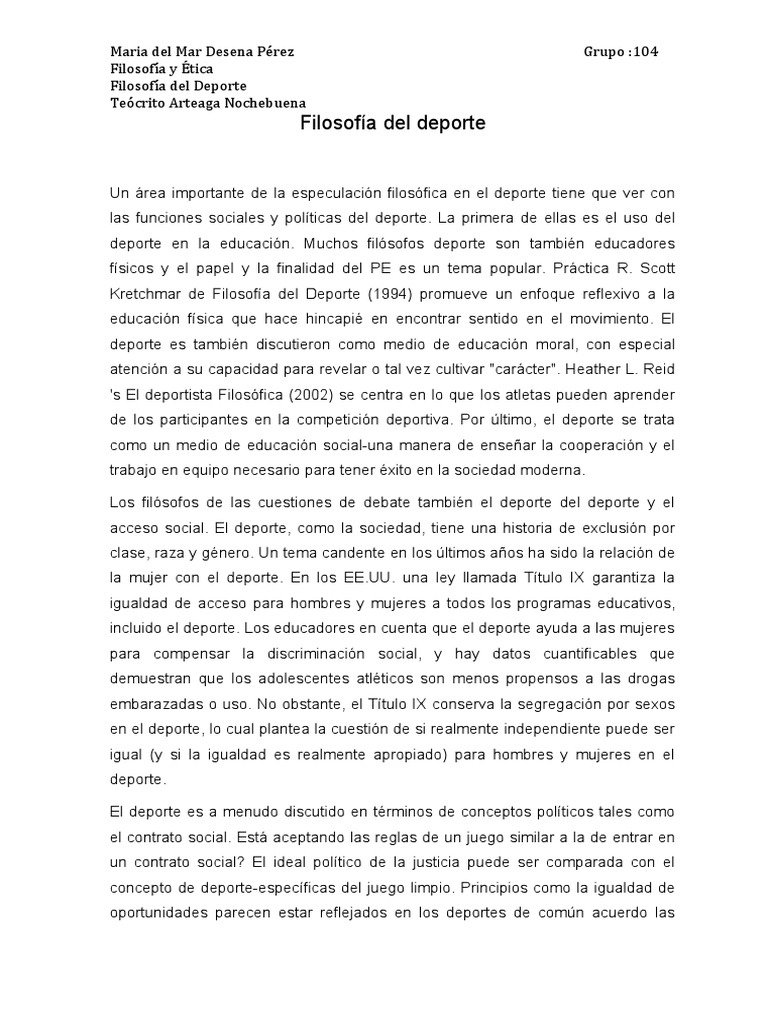 Filosofía Del Deporte | Descargar gratis PDF | Deportes | Moralidad