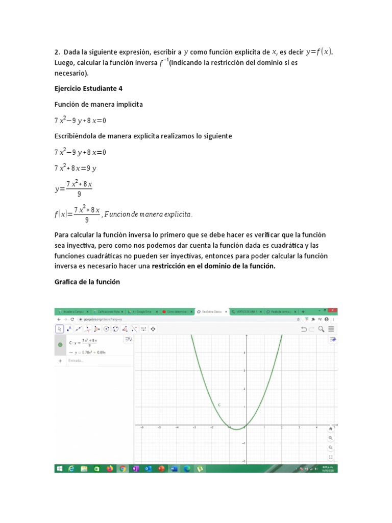 Aporte Ejercicio 2, Estudiante 4 | PDF | Función (Matemáticas) | Álgebra