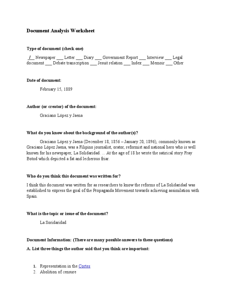 Document Analysis Worksheet | PDF