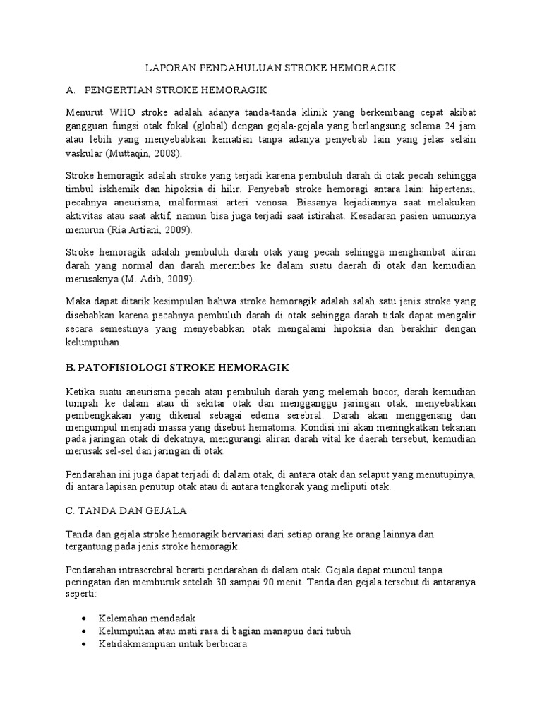 Laporan Pendahuluan Stroke Hemoragik | PDF
