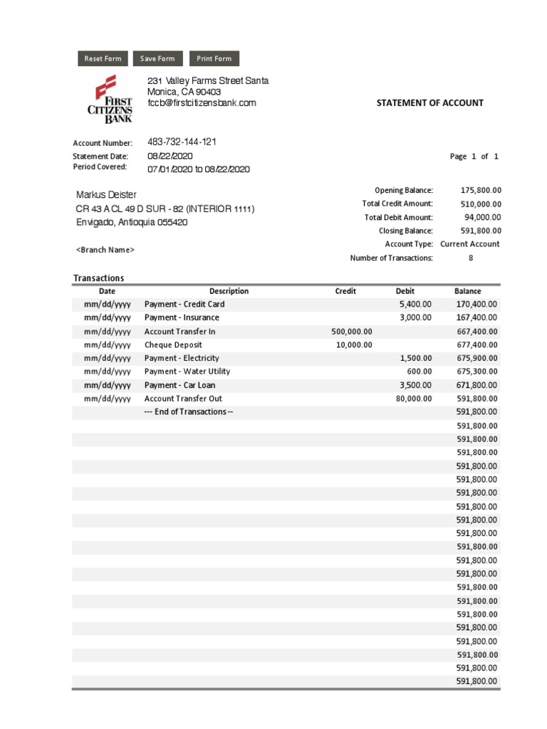 Bank Statement Template 1 | PDF | Payments | Financial Transaction