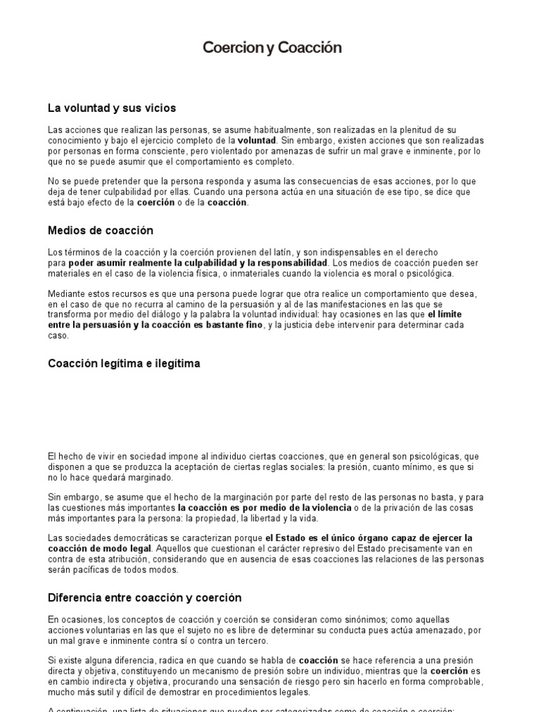 Diferencias entre Coacción y Coerción | PDF | Coerción | Violencia