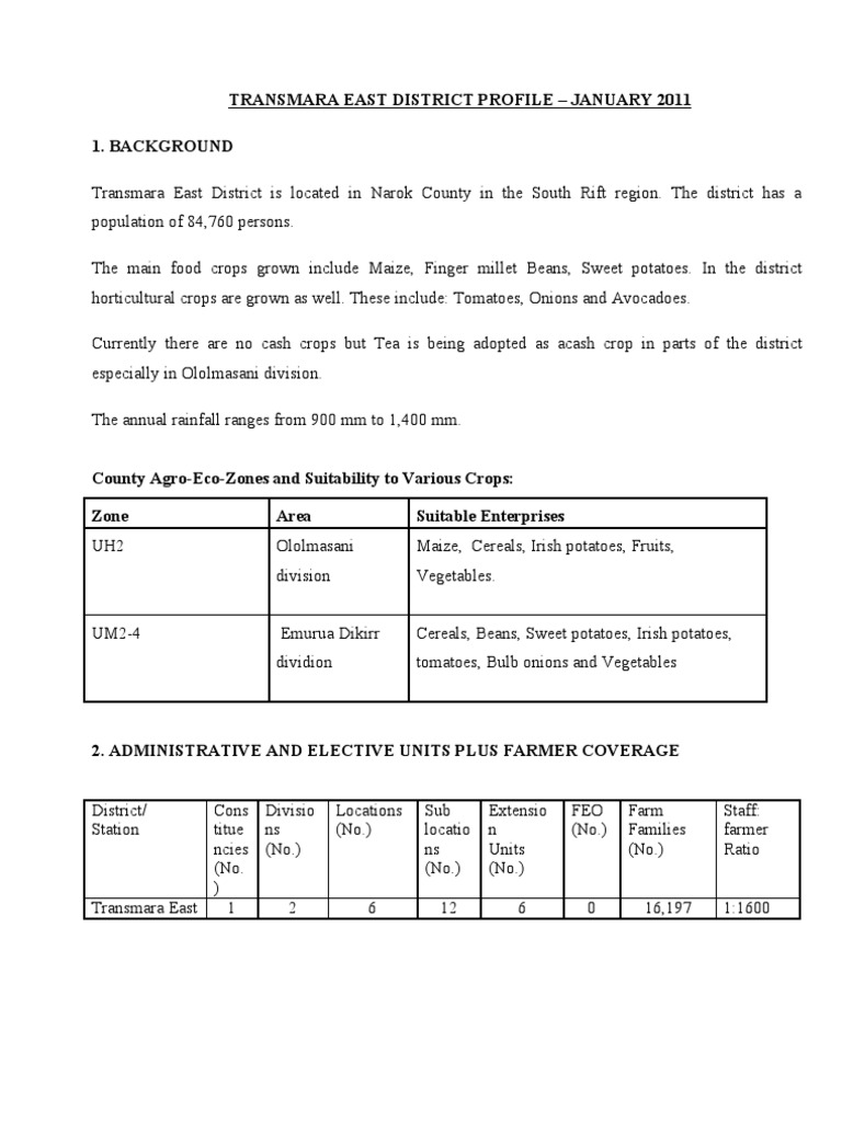 Transmara East District Profile | PDF | Agriculture | Land Management