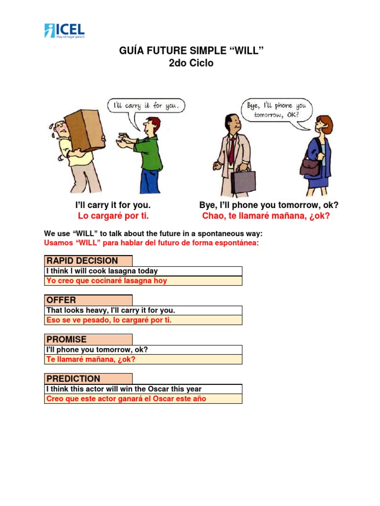 01 Guía FUTURE SIMPLE WILL 2 Ciclo | PDF | Gramática | Idiomas