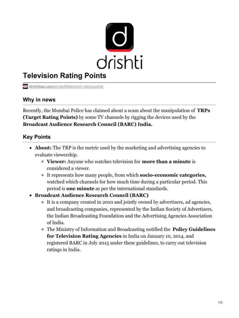 Television Rating Points: Why in News | PDF | Audience Measurement ...