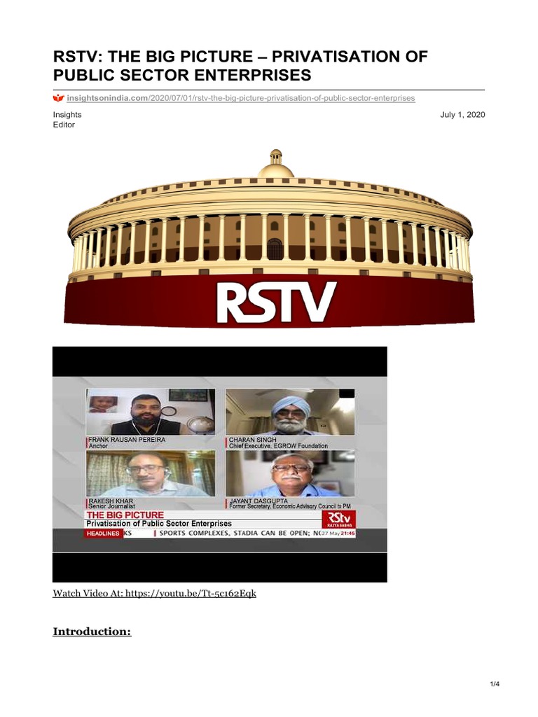 RSTV The Big Picture Privatisation of Public Sector Enterprises | PDF | Privatization | State ...