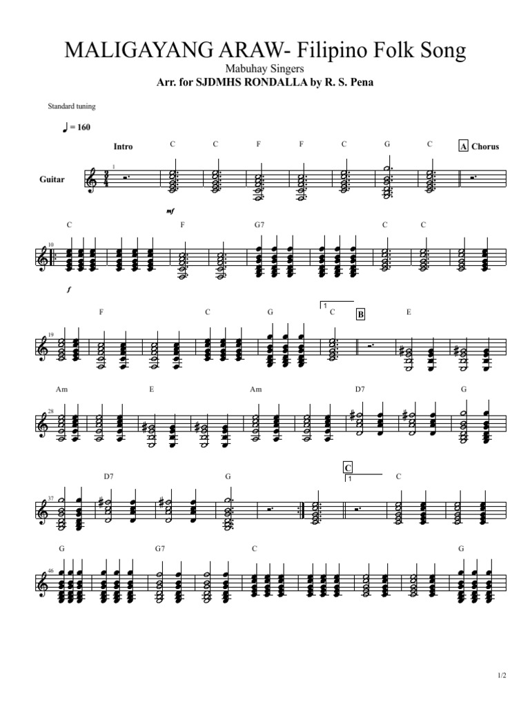 MALIGAYANG ARAW-Filipino Folk Song: Arr. For SJDMHS RONDALLA by R. S ...