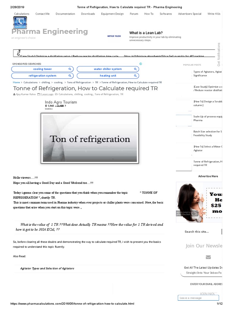 Tonne of Refrigeration, How To Calculate Required TR - Pharma ...