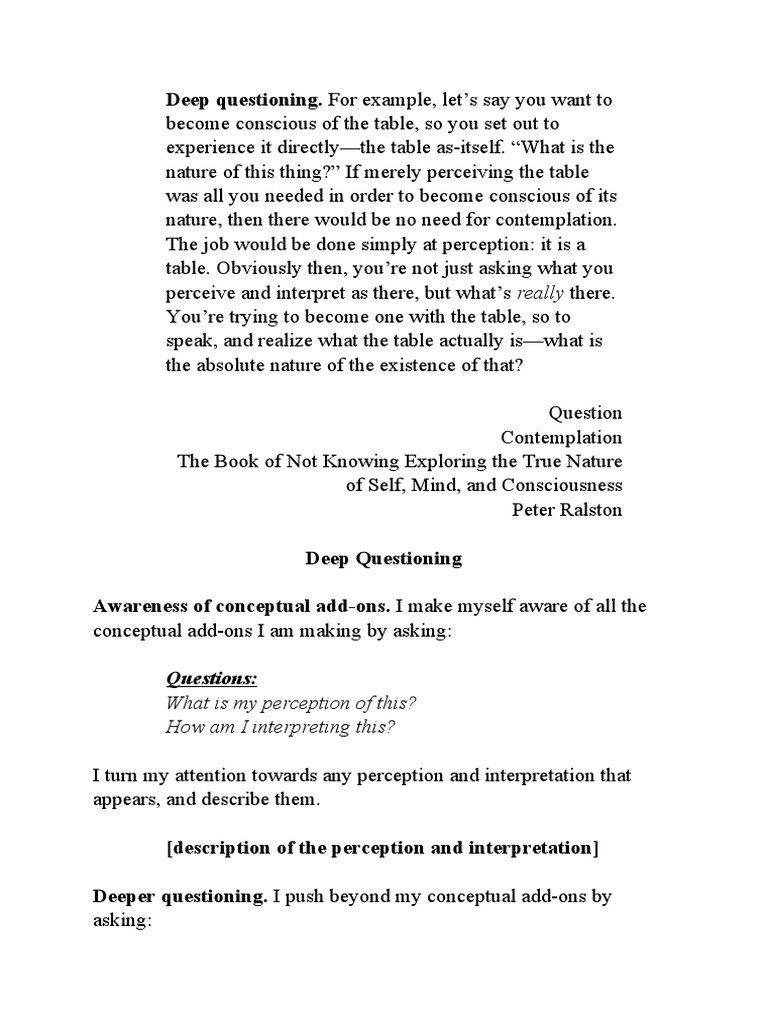 Deep Questioning | PDF | Perception | Consciousness