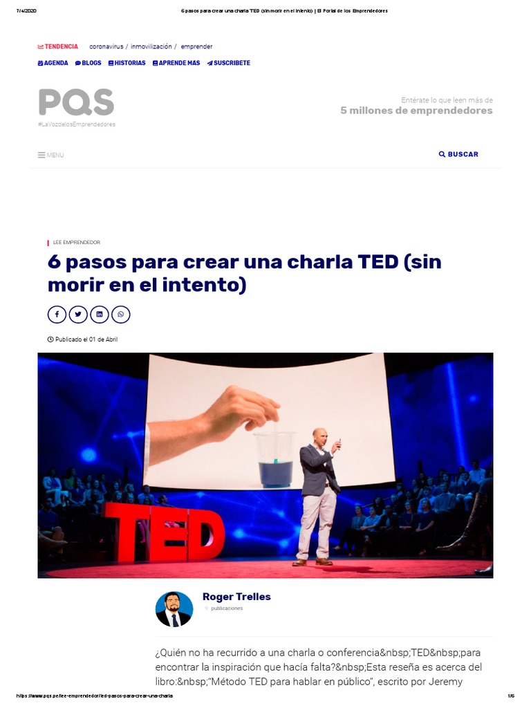 6 Pasos para Crear Una Charla TED (Sin Morir en El Intento) - El Portal de Los Emprendedores PDF ...