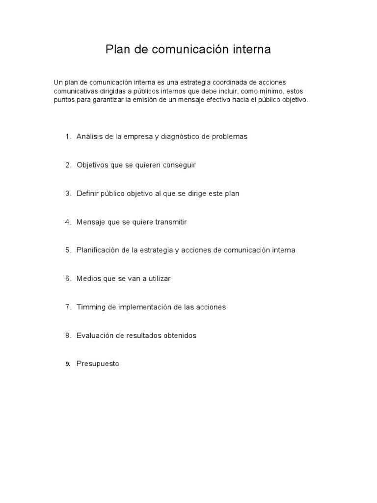 Plan de Comunicacion Interna | PDF