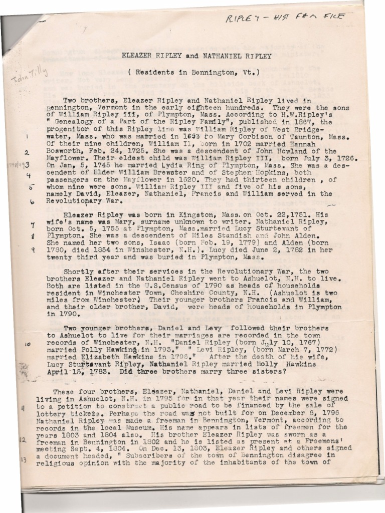 Eleazer Ripley and Nathaniel Ripley, Residents in Bennington Vermont ...