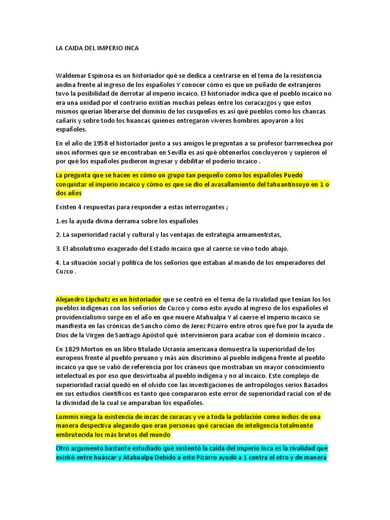 La Caida Del Imperio Inca Resumen | PDF | Imperio Inca | Perú