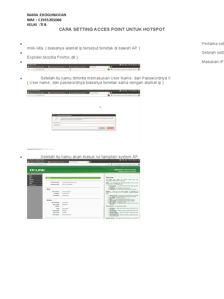 Cara Setting Acces Point Untuk Hotspot | PDF | Bisnis | Teknologi & Rekayasa