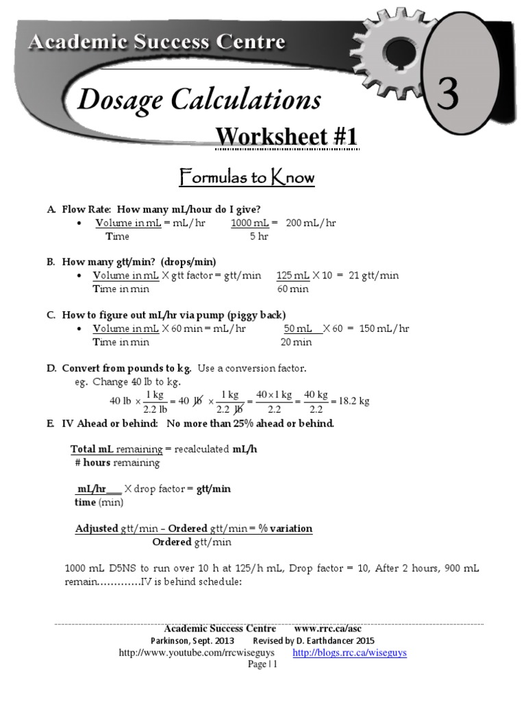 Dosage Calculations 3 Worksheet 1 | PDF | Intravenous Therapy | Therapy