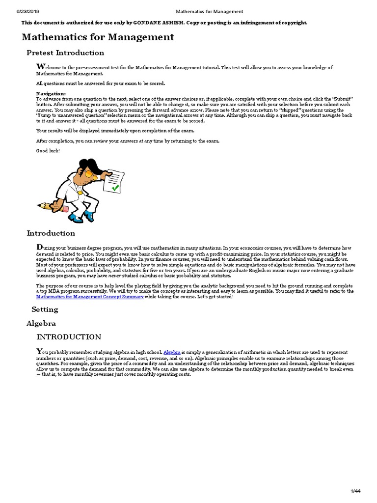 Mathematics For Management | PDF | Equations | Slope
