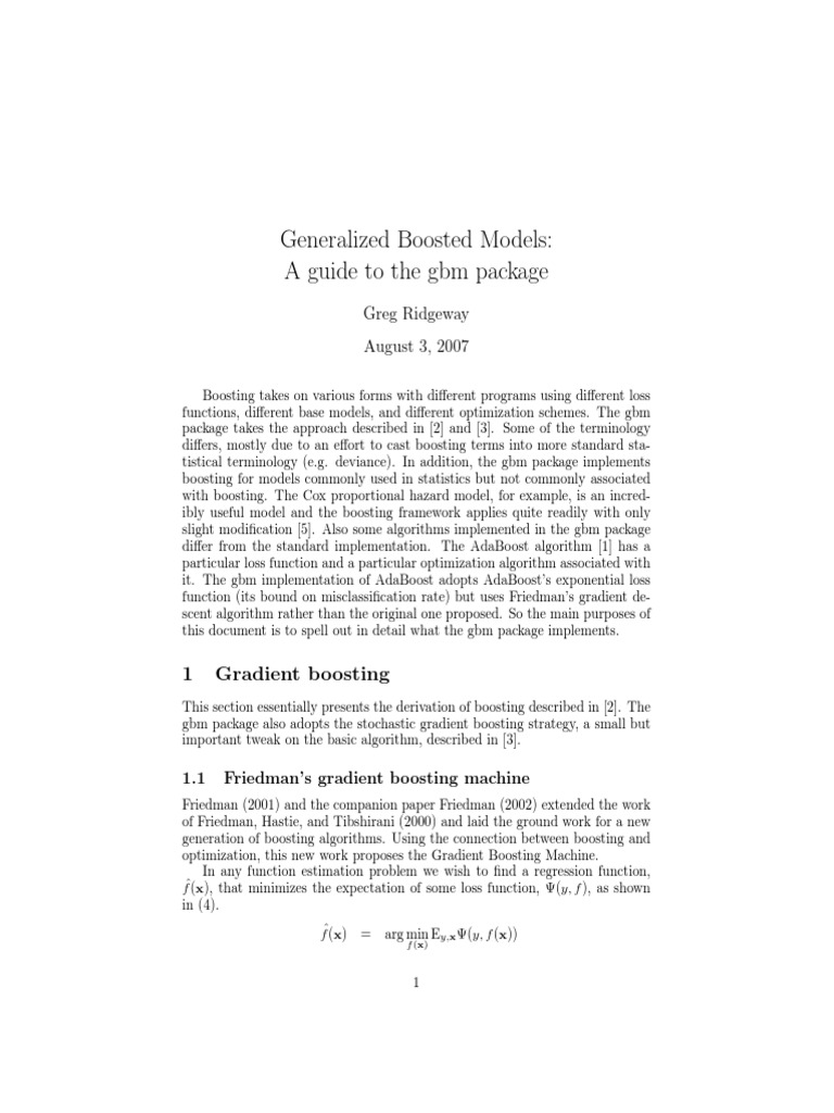 Generalized Boosted Models: A Guide To The GBM Package: Greg Ridgeway ...