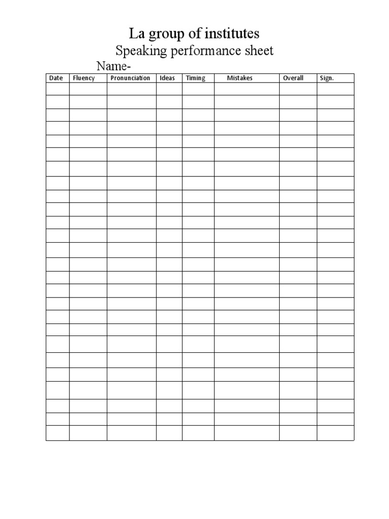 Speaking Performance Sheet | PDF