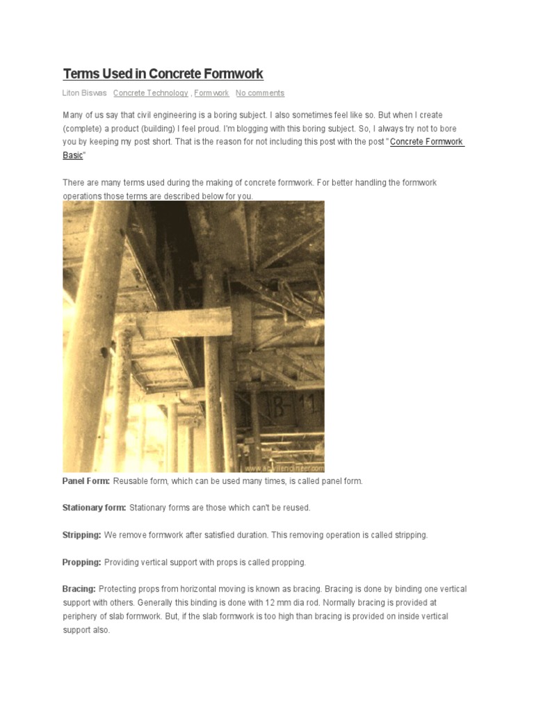 Key Terms in Concrete Formwork | PDF