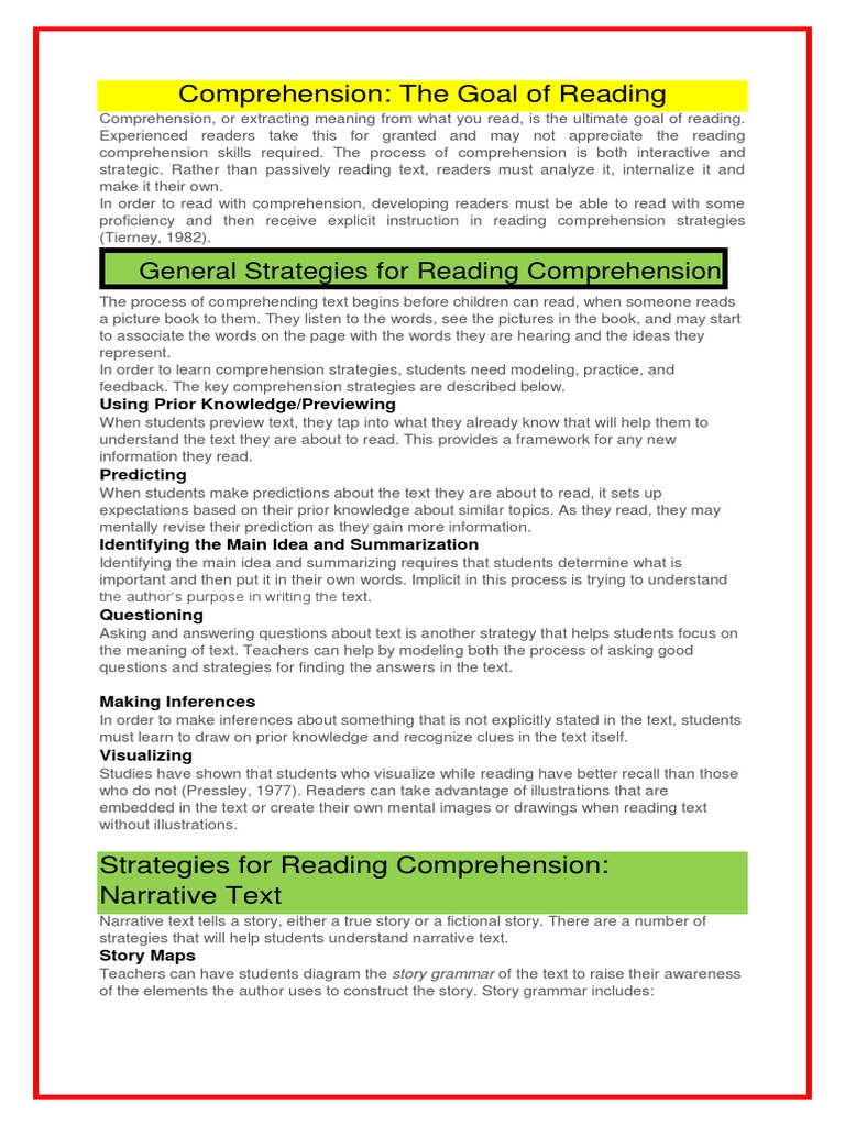 Comprehension: The Goal of Reading | PDF | Reading Comprehension ...