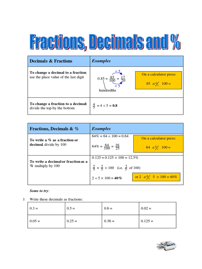Fractions and Decimals Questions and Awnsers | PDF | Decimal | Fraction ...